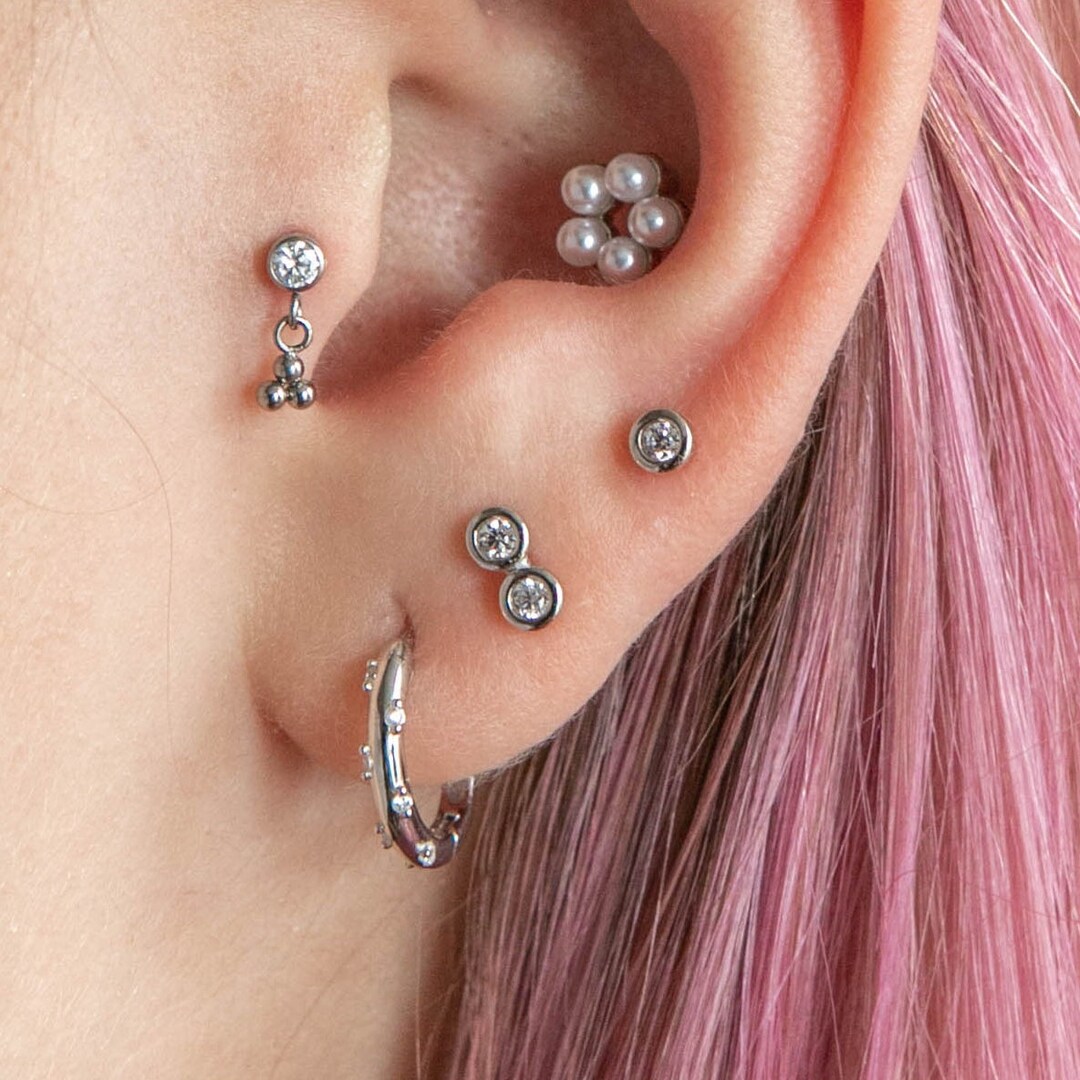 Trio Dangle Tragus Flat Back Titanium Earring Helix Earring - Etsy