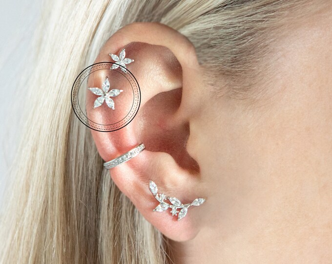 Large Helix Flower Piercing CZ Flower Earring Cartilage - Etsy