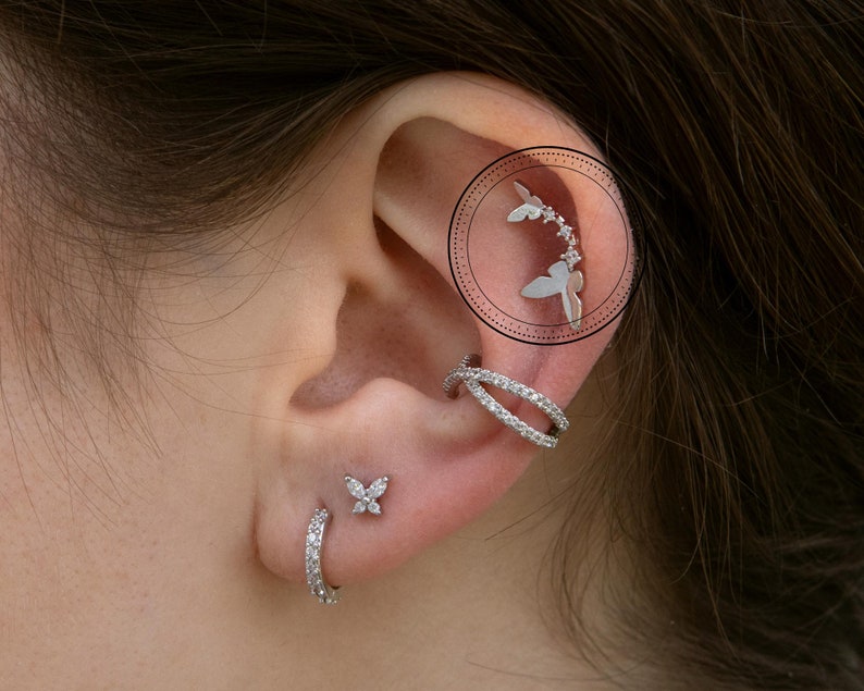 Butterfly CZ Earring Crawler Stack Lobe Piercing Helix CZ - Etsy