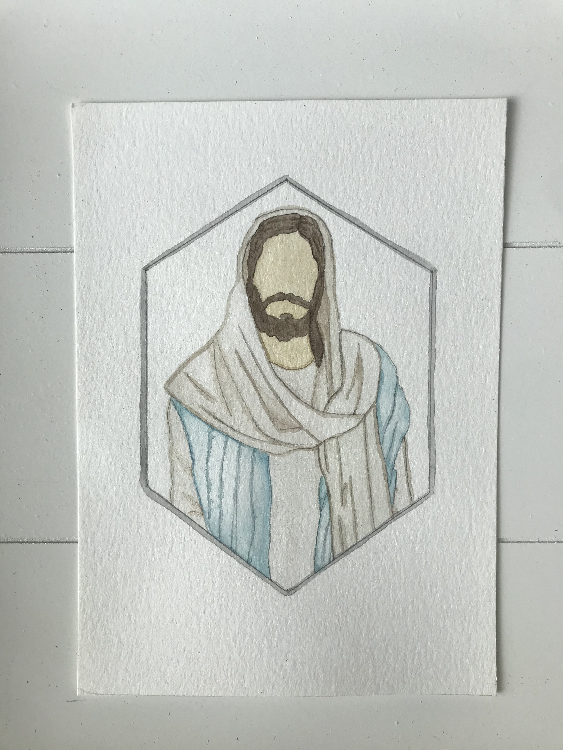 Watercolor Jesus Christ Portrait Hexagonal Border - Etsy