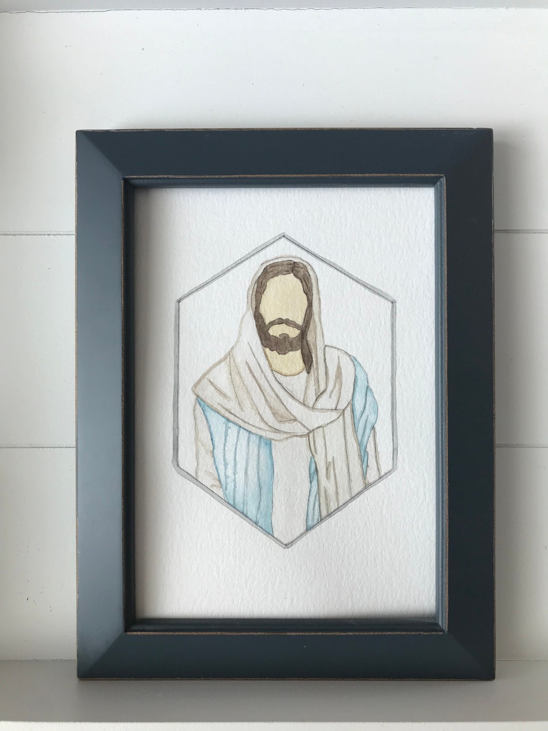 Watercolor Jesus Christ Portrait Hexagonal Border - Etsy