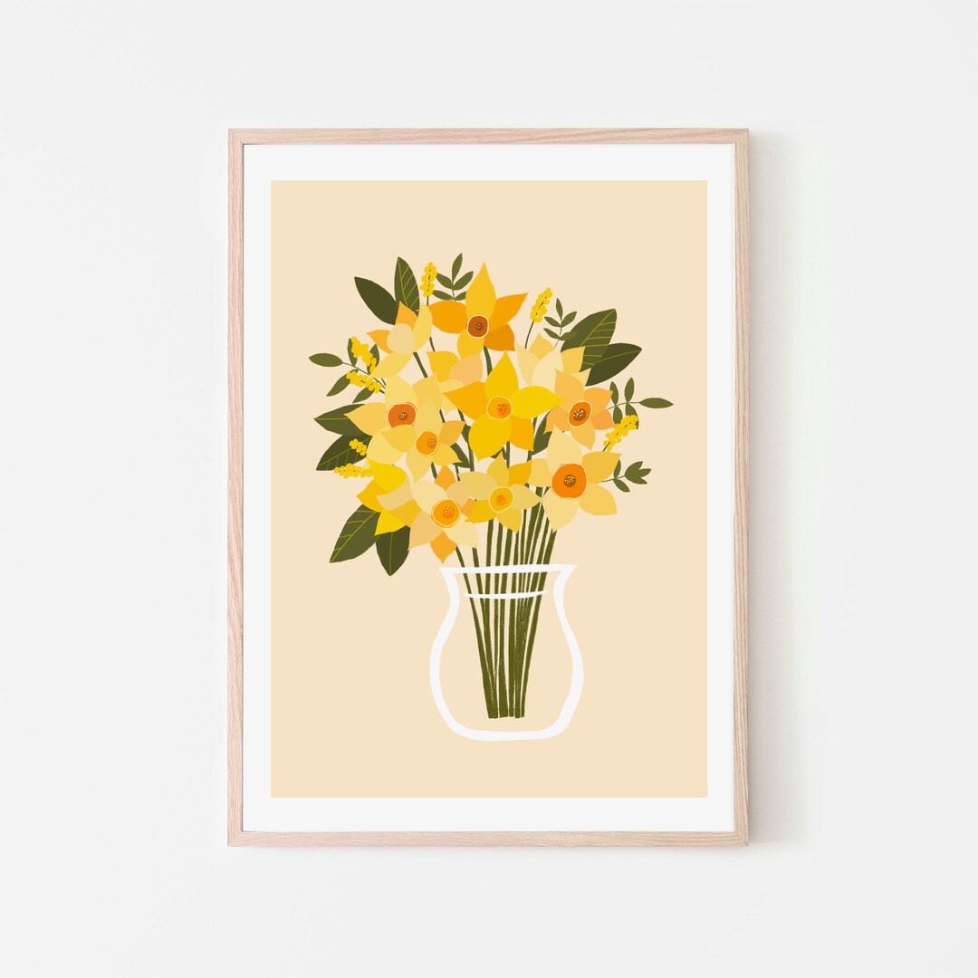 Daffodil Flower Bouquet Print, Botanical Wall Art, Flower Print, Plant ...
