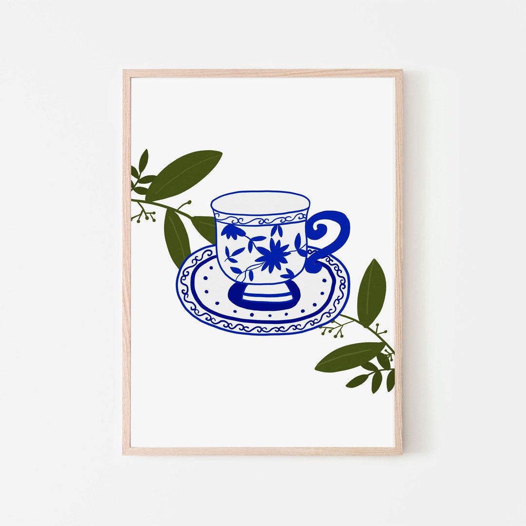 Tea Cup Design Wall Art Print, Tea Cup Print, Floral Tea Cup Wall Art ...