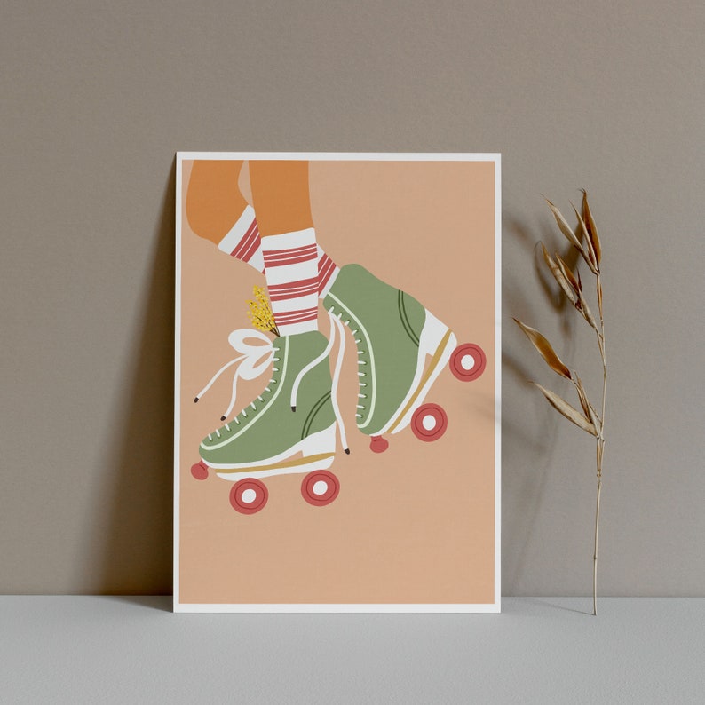 Roller Skating Printable, Roller Skating, Vintage Inspired Art, Boho ...