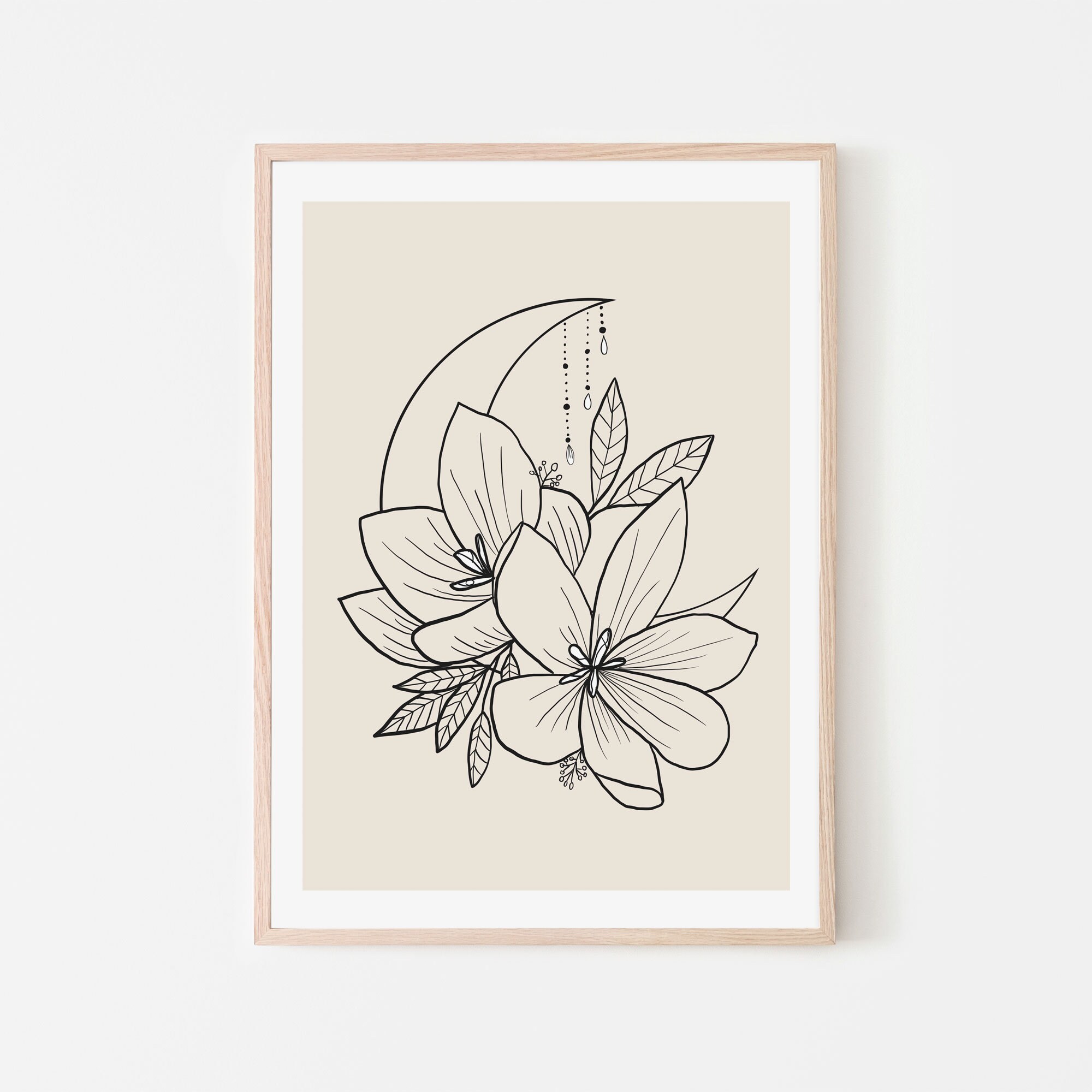 Minimalist Flower Moon Wall Art, Abstract Line Art, Line Drawing ...