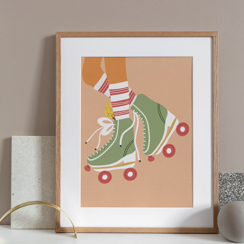 Roller Skating Printable, Roller Skating, Vintage Inspired Art, Boho ...