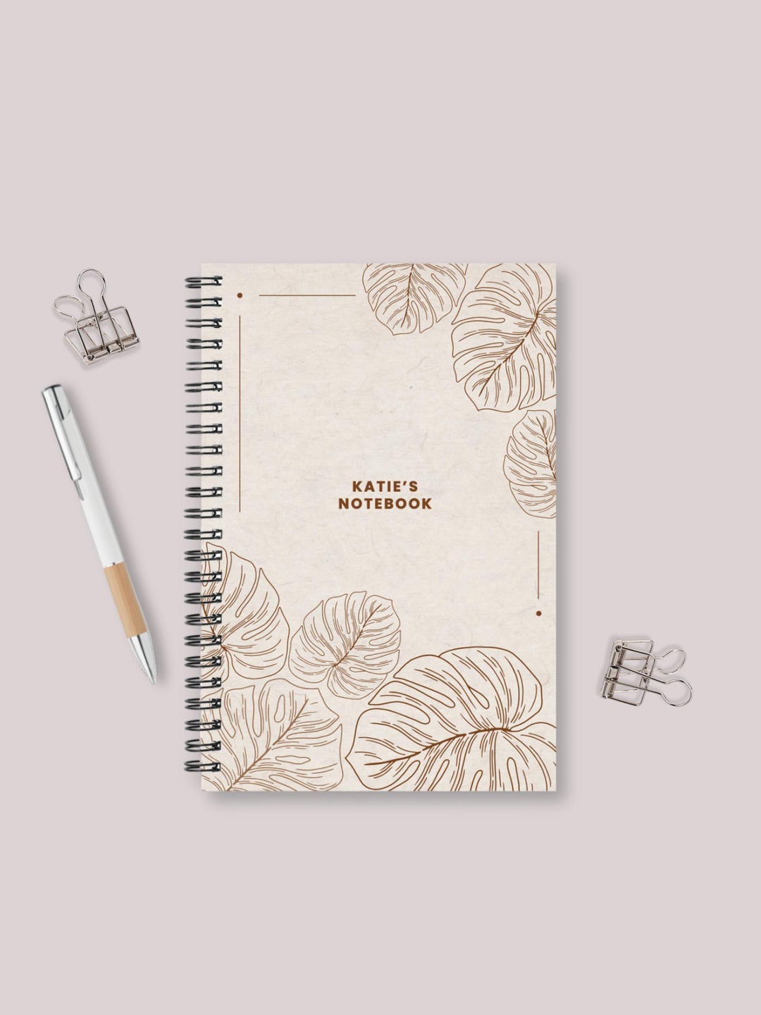 Monstera Leaves Journal - Personalized Spiral Notebook, 120 Pages - 6x8 ...