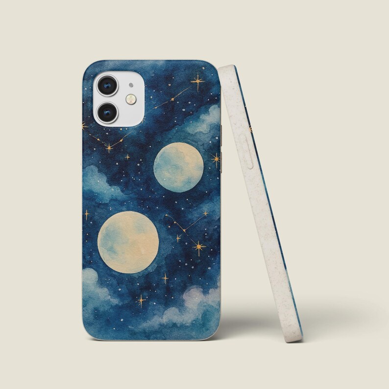 Celestial iPhone 17 Case Samsung S25 Bio Moon Stars Dreamy Watercolor ...