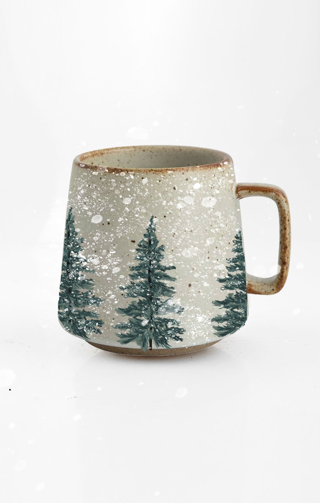 Evergreen Snowy Trees Stoneware Mug - Etsy