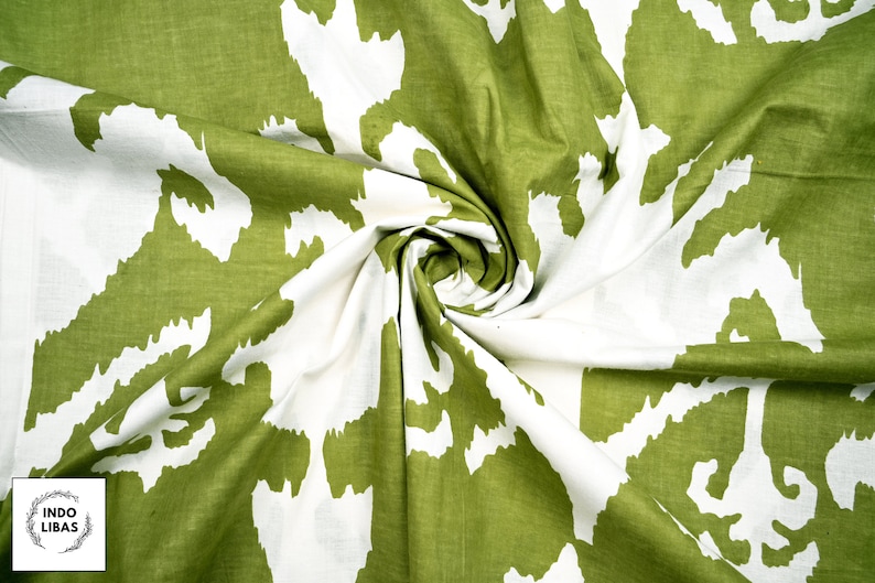 Green Ikat Fabric Ethnic Hand Block Print 100% Soft Cotton - Etsy
