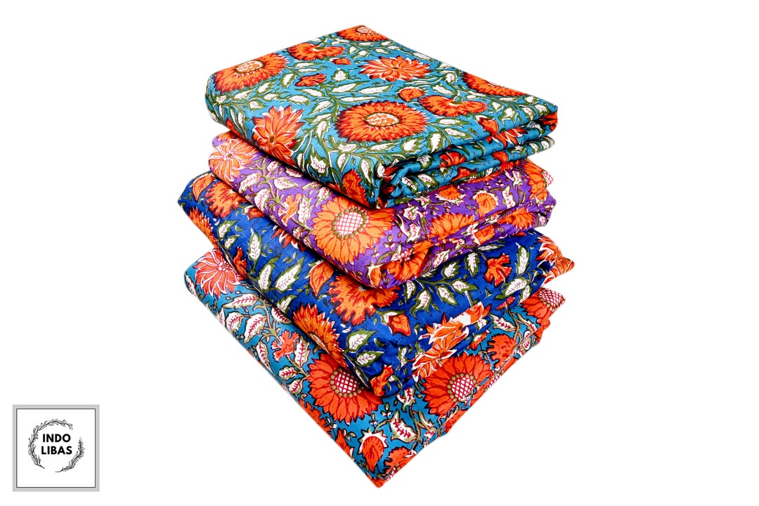 Hand Block Print Cotton Fabric: Floral Quilting Material - Etsy
