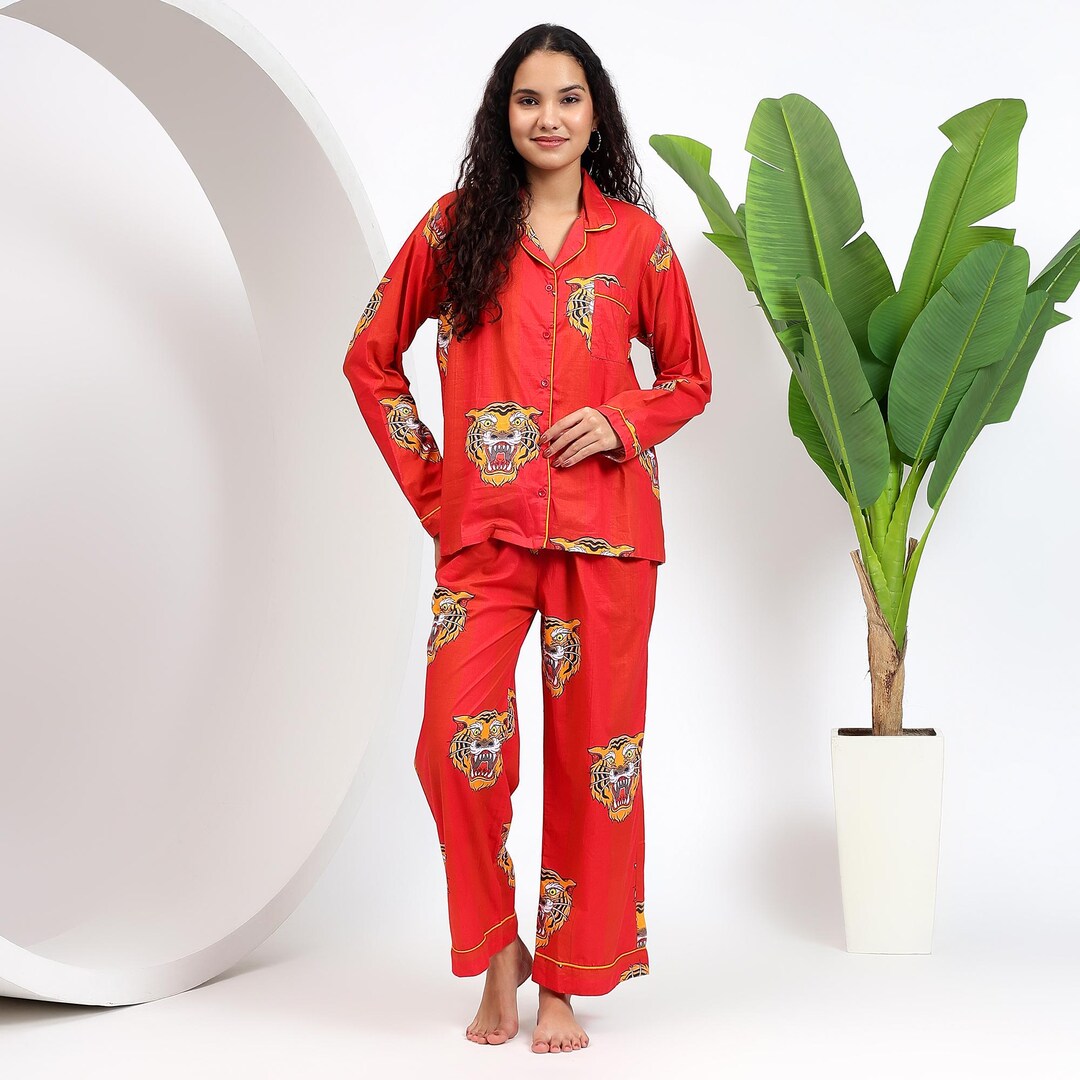 Red Pj Set Comfy Nightwear for Women Bridesmaid Pajamas Lounge Set ...