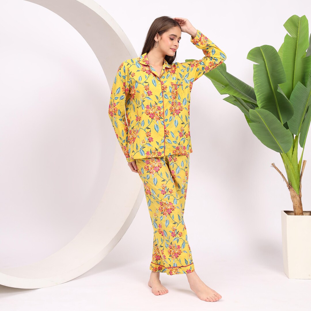 Yellow Pj Set Pajama Pants Holiday Pajamas Cotton Pjs Sleepwear Lounge ...