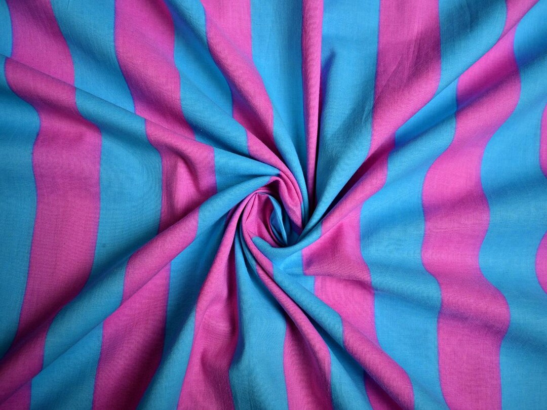 Hand Block Printed Cotton Fabric: Sky Blue & Pink Vertical Stripes - Etsy
