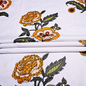 Hand Block Print Fabric, Yellow Floral Buta Fabric, Dress Fabric ...