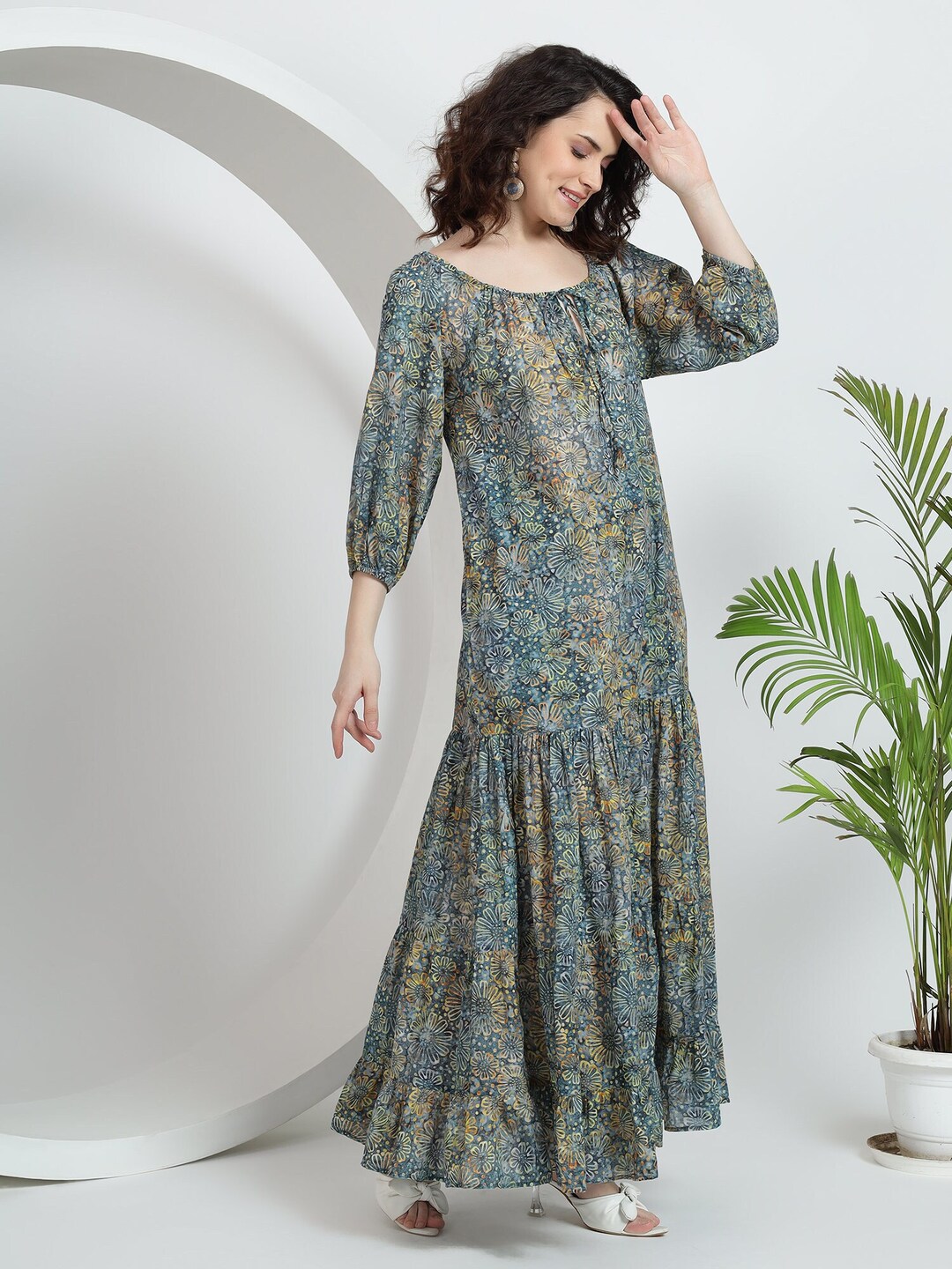 Batik Maxi Long Dresses for Women Boho Maxi Dress Green Floral Cotton ...