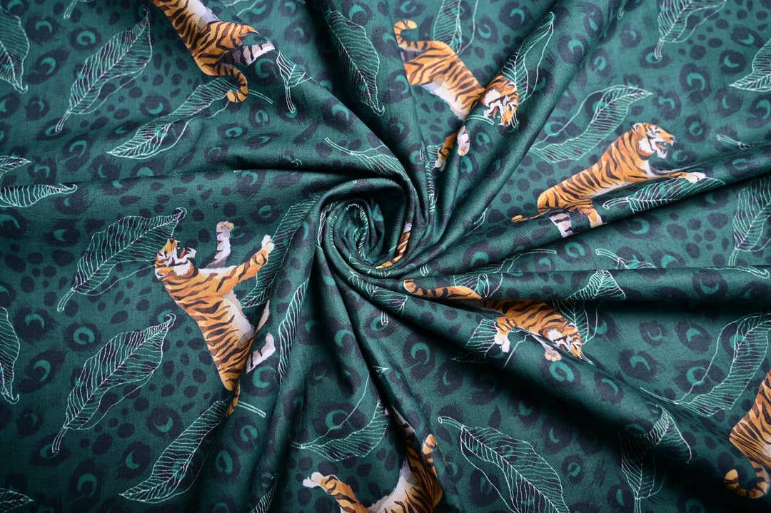 Green Tiger Print Cotton Fabric: Indian Block Print by the Yard - Etsy