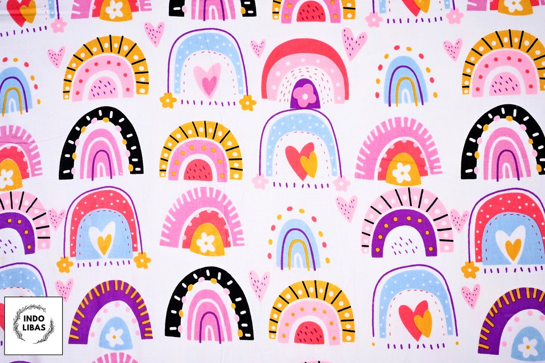 100% Pure Cotton Boho Rainbow Fabric Nursery Decor Pastel Fabric ...