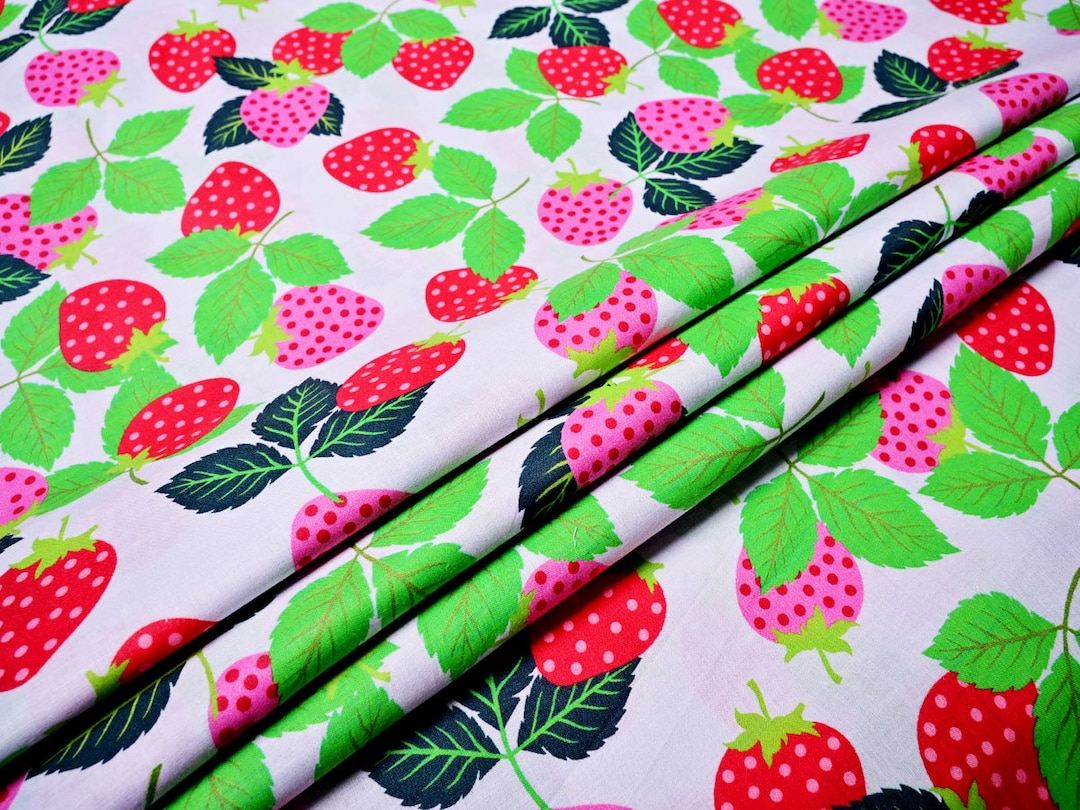 Strawberry Print Cotton Fabric: Indian Block Print, DIY Sewing Material ...