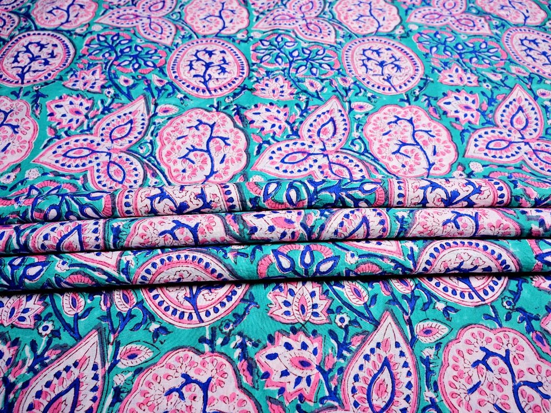 Handmade Turquoise Block Print Cotton Fabric: Indian Decor DIY - Etsy