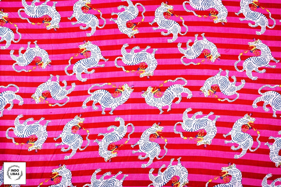 Hand Block Print Cotton Fabric: Red Tiger Stripe, DIY Crafts - Etsy