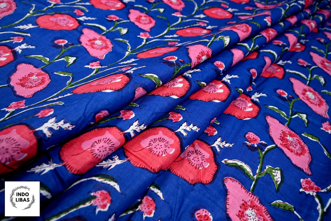 Blue Vintage Fabric by the Yard - Block Print, Indian & Cotton Fabrics ...
