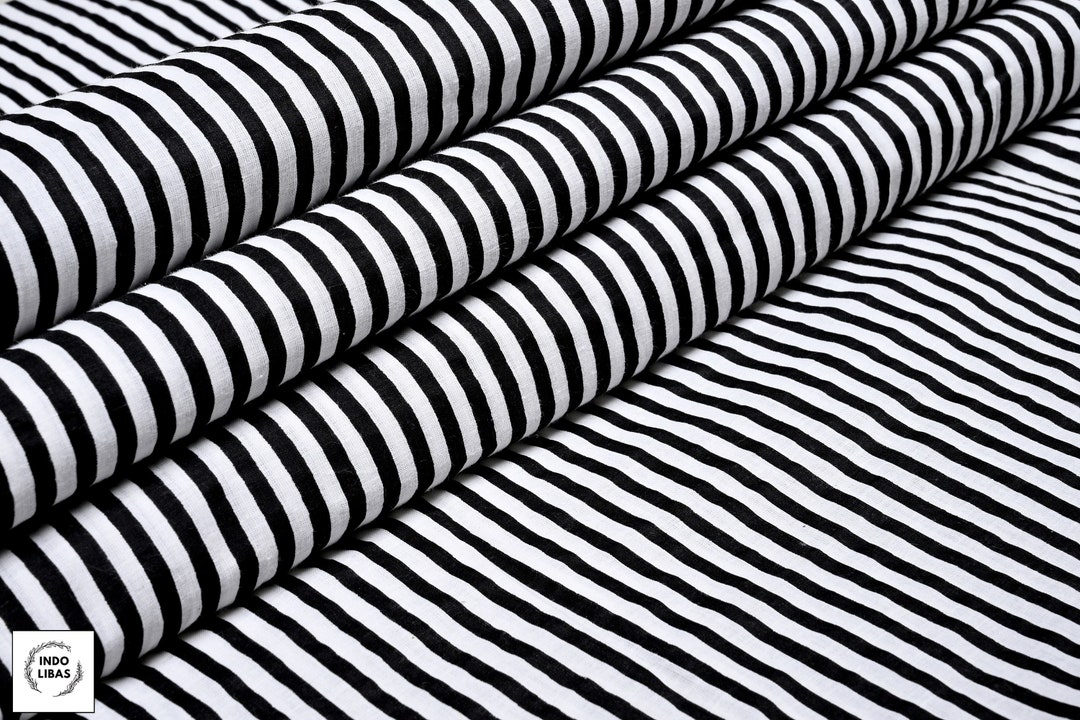 Black and White Printed Stripes Pattern on Cotton Blend Fabric With ...