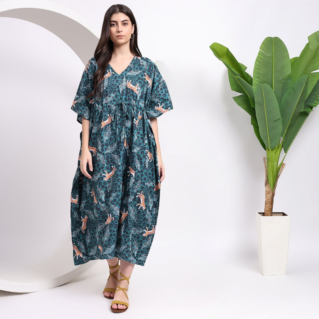 Teal Gown Cotton Maxi Kaftan Long Maxi Caftans Comfy Wear Summer Night ...