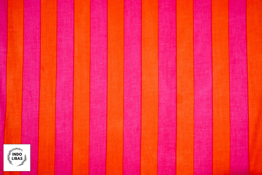 Orange Wide Stripe Block Print Cotton Fabric - 44 Inch - Etsy