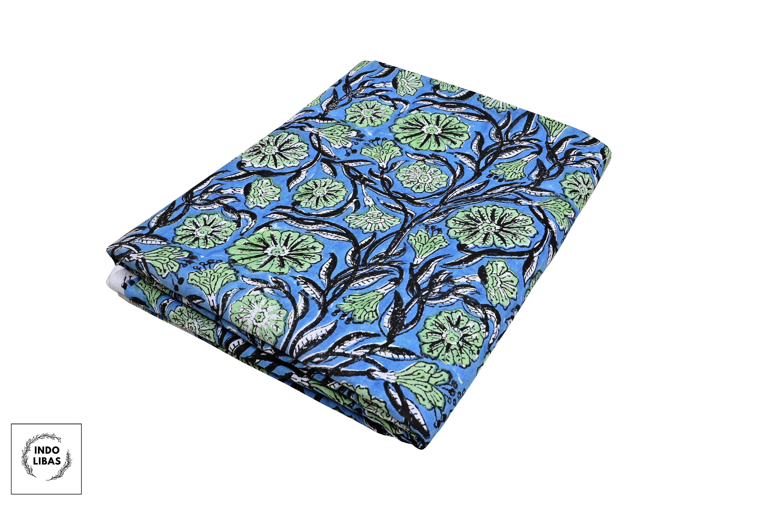 Sanganeri Print Cotton Fabric Indian Floral Print Indigo Fabric Hand ...