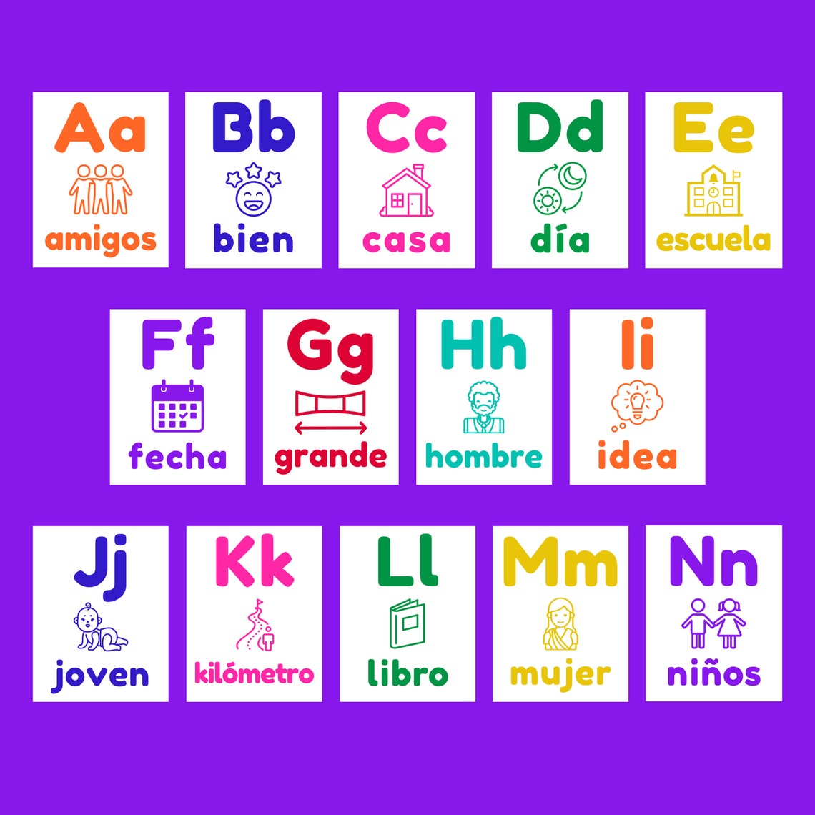 Spanish Alphabet Printable Poster Set ~ Bright Happy Colors ~ Class ...