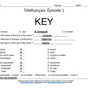 Worksheets for Téléfrançais, Beginning French Video Series (free on ...