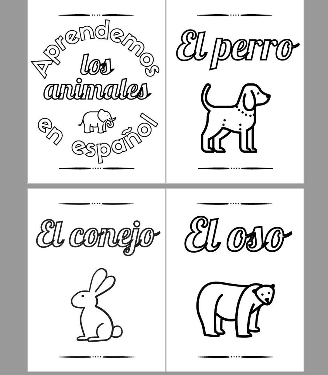 Printable Coloring Book: Learn the Animals in Spanish ~ 16 Pages ~ Kids ...