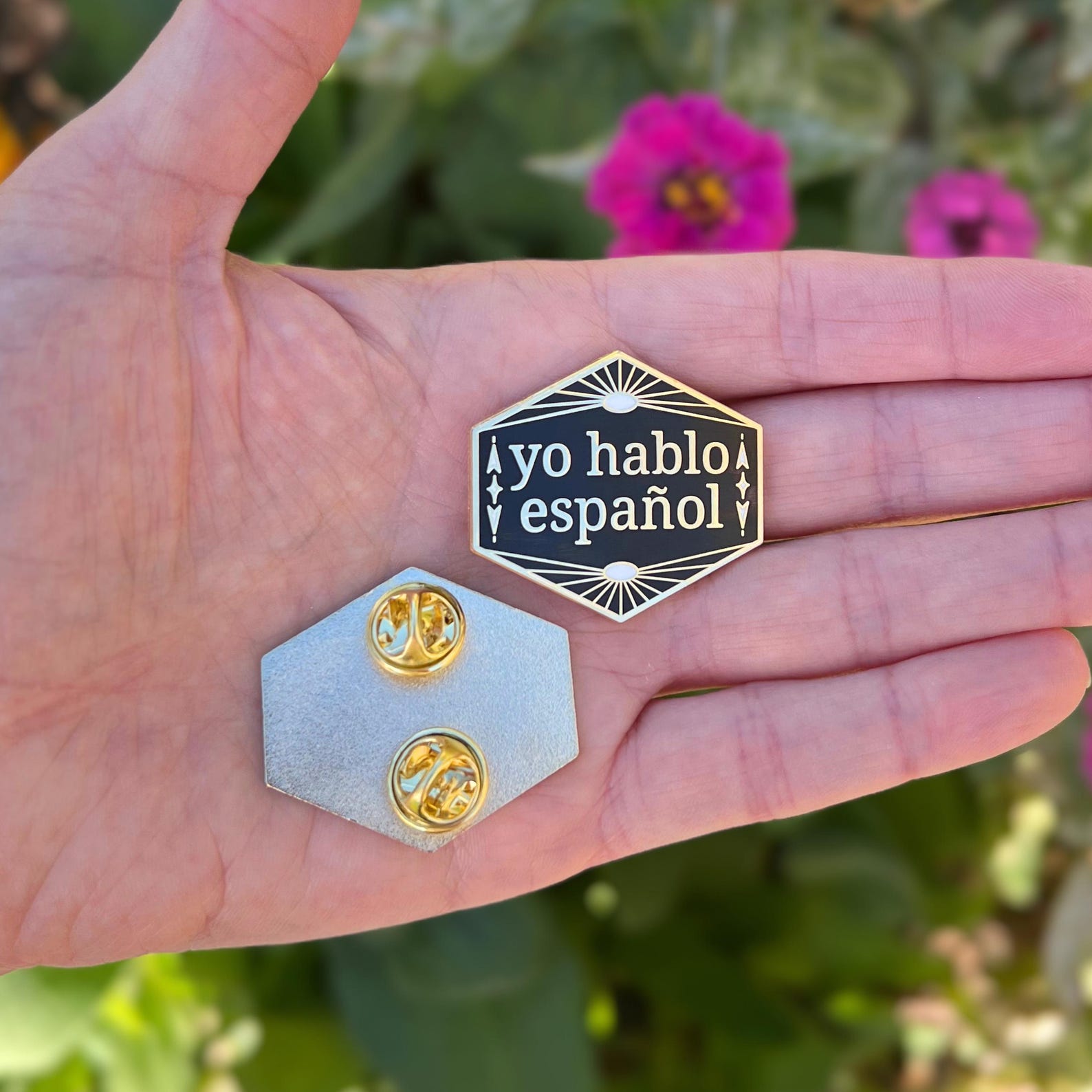 Enamel Pin: "yo Hablo Español" ~ I Speak Spanish ~ Black Geometric ...