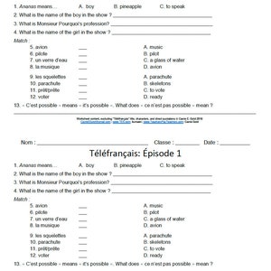 Worksheets for Téléfrançais, Beginning French Video Series (free on ...