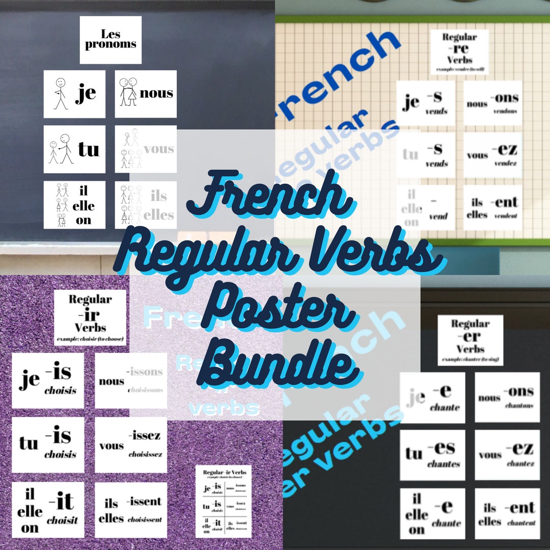 French Regular Verbs Printable Poster Bundle ~ Conjugations & Pronouns ...