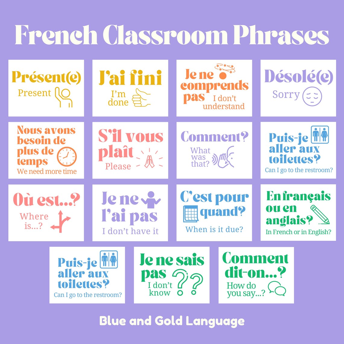 French Classroom Phrases Printable Poster Set ~ Pastels, Rainbow ...