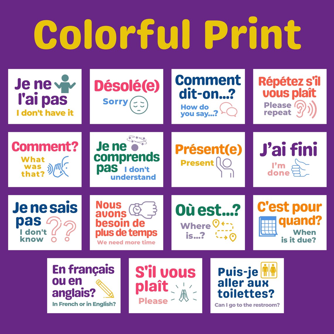 French Classroom Phrases Printable Poster Set ~ Pastels, Rainbow ...