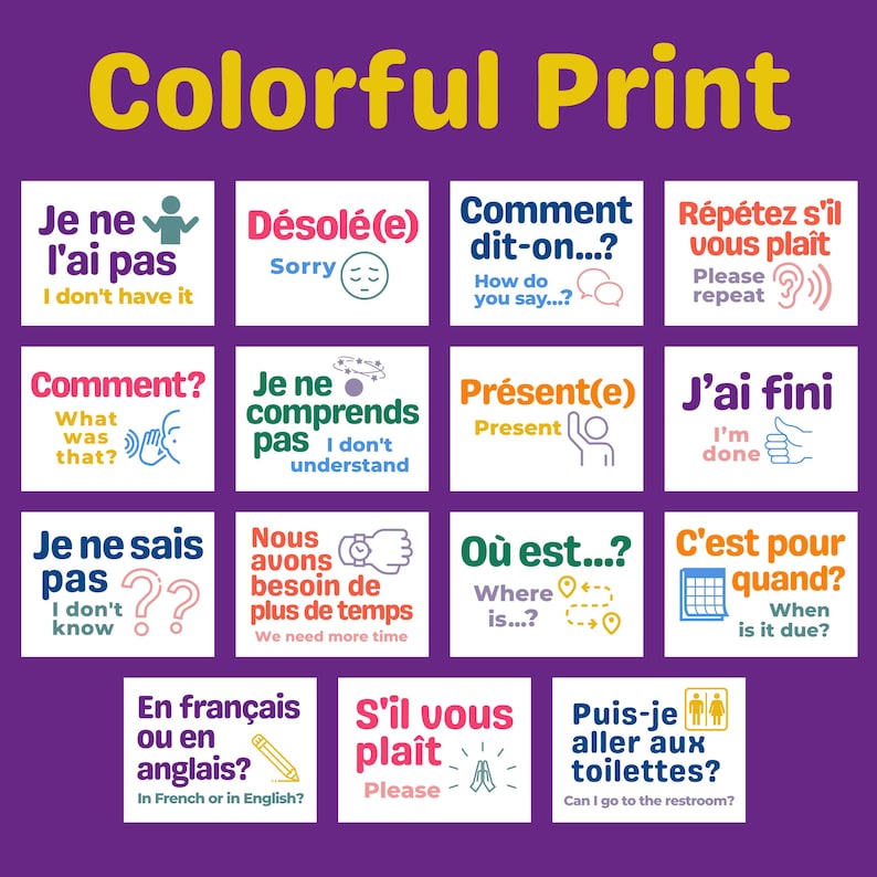French Classroom Phrases Printable Poster Set ~ Pastels, Rainbow ...