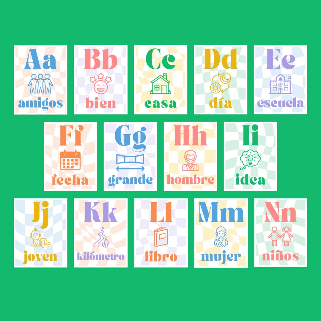 Spanish Alphabet Printable Poster Set ~ Retro Checks, Checkerboard ...