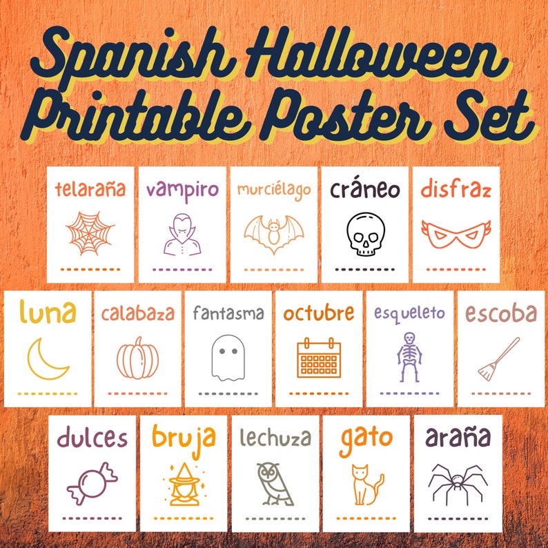 Spanish Halloween Vocab Printable Poster Set ~ Classroom Decor ...