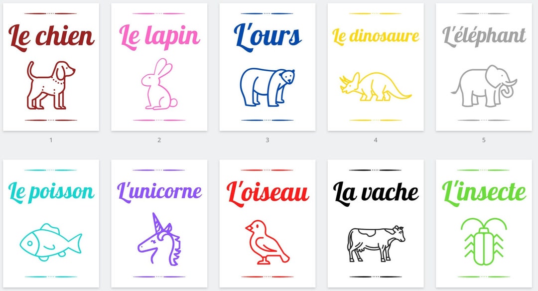French Animals Vocab: Printable Poster Set Classroom Decor, Decoration ...