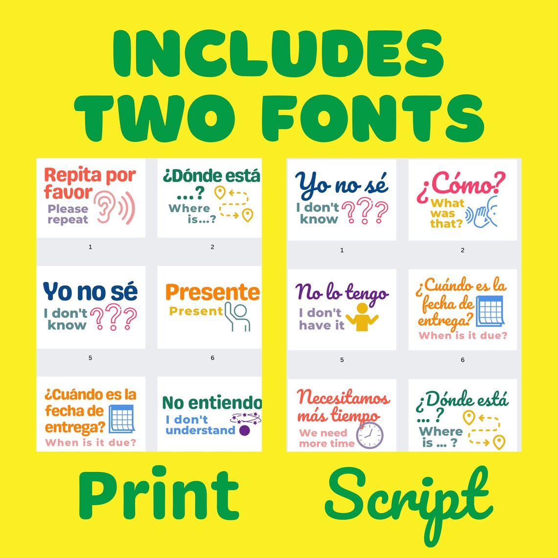 Spanish Classroom Phrases Printable Poster Set Cursive AND - Etsy