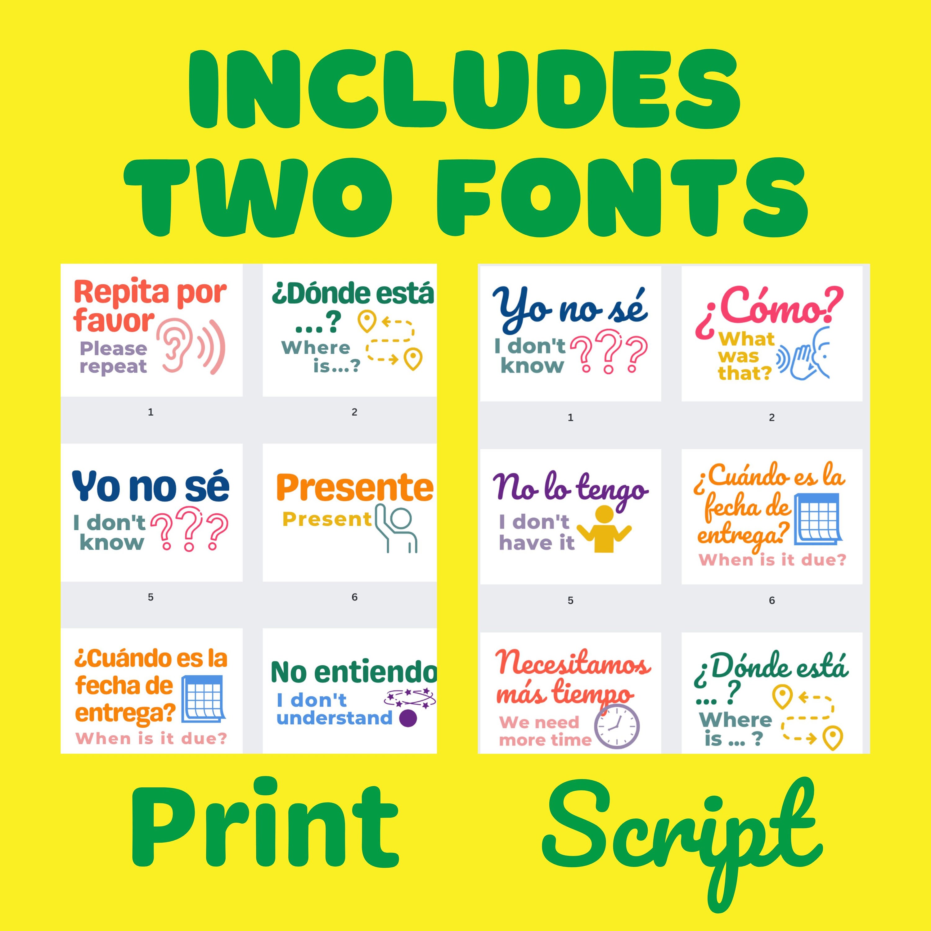 Spanish Classroom Phrases Printable Poster Set Cursive AND - Etsy