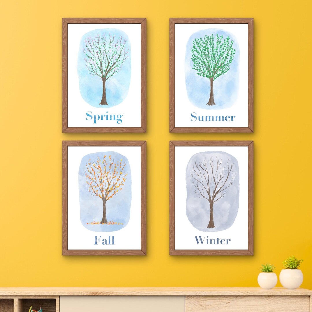 Seasons Printable Poster Set, Watercolor Trees ~ Instant Download ...