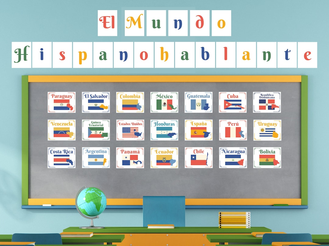 Spanish-speaking Countries W/ Flags, Maps Printable Poster Set ...