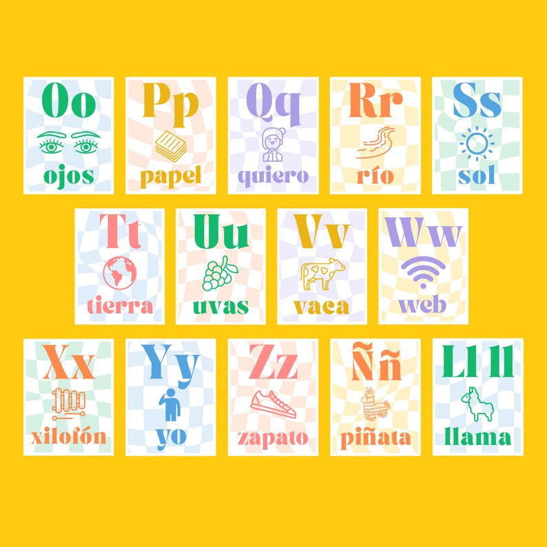 Spanish Alphabet Printable Poster Set ~ Retro Checks, Checkerboard ...