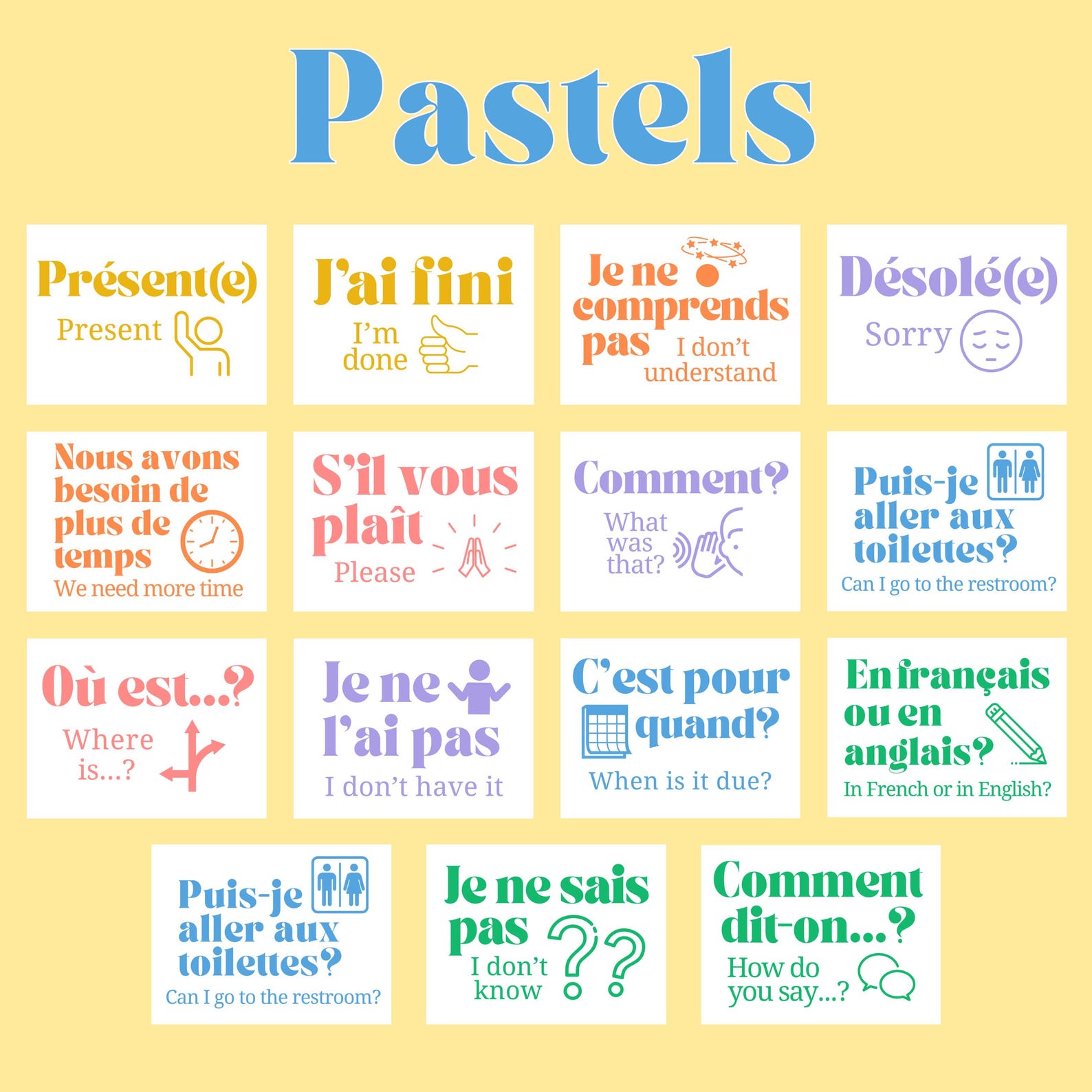 French Classroom Phrases Printable Poster Set ~ Pastels, Rainbow ...