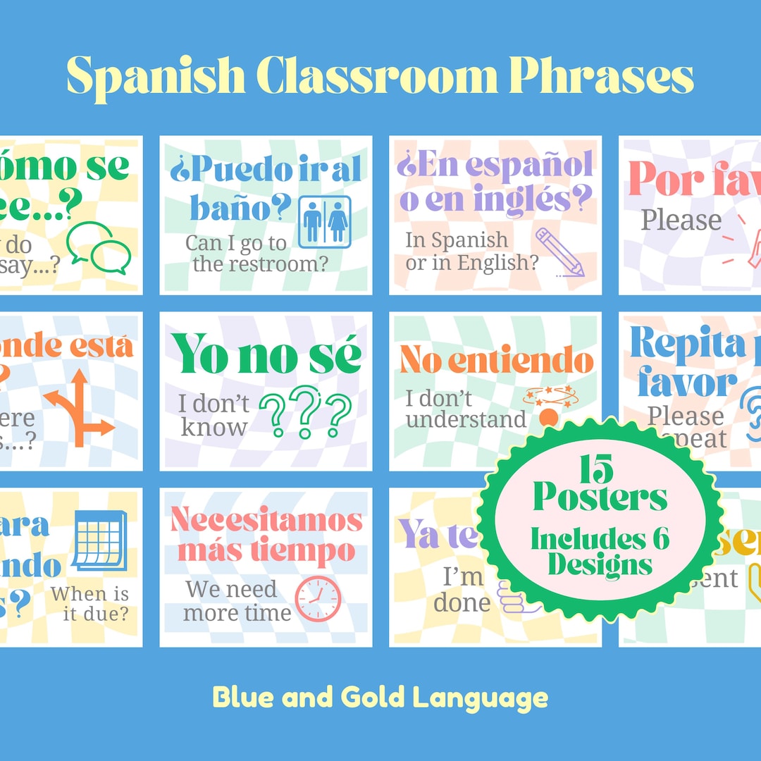 Spanish Classroom Phrases Posters ~ Bulletin Board Printables ~ Pastels ...