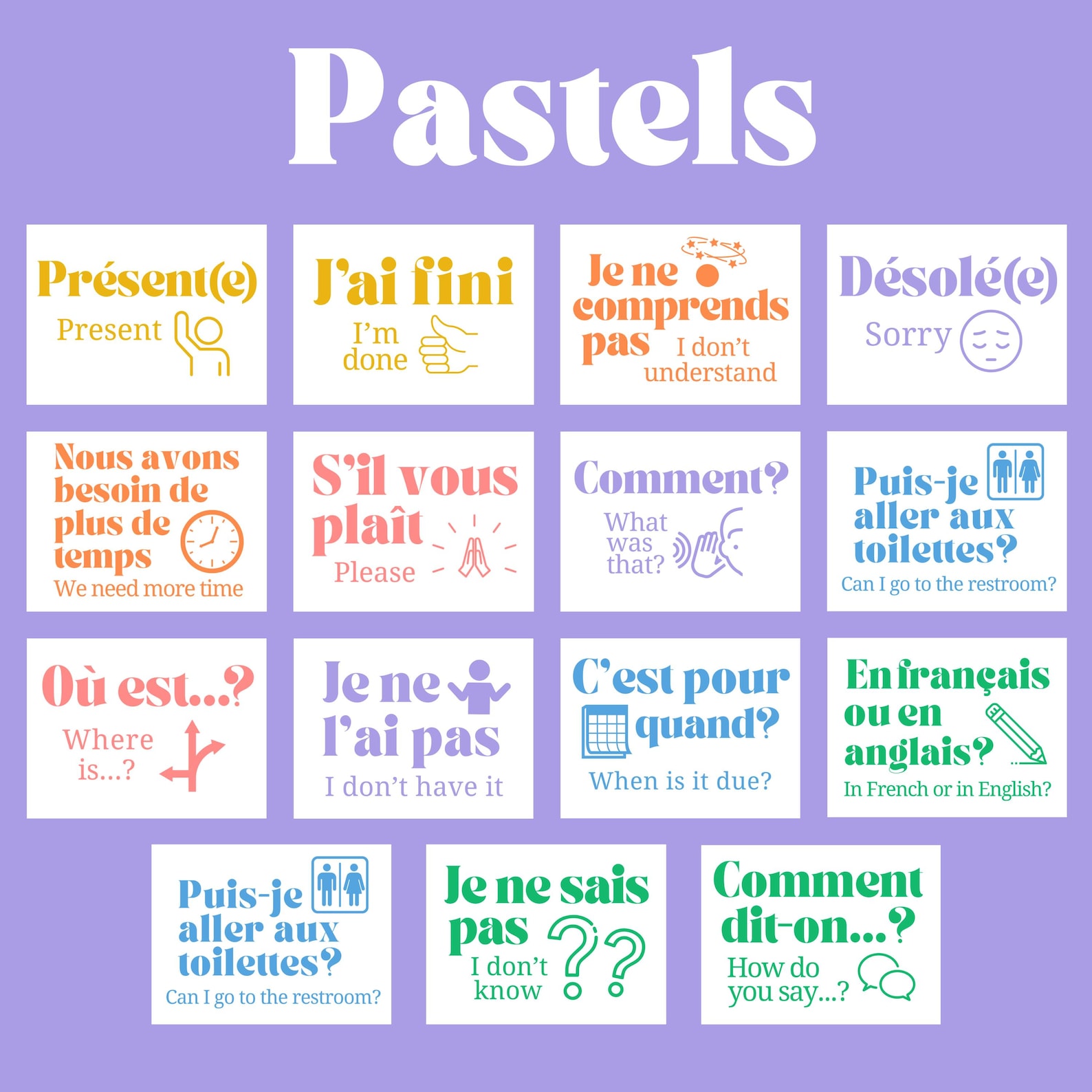 French Classroom Phrases Printable Poster Set Colorful Class Decor ...